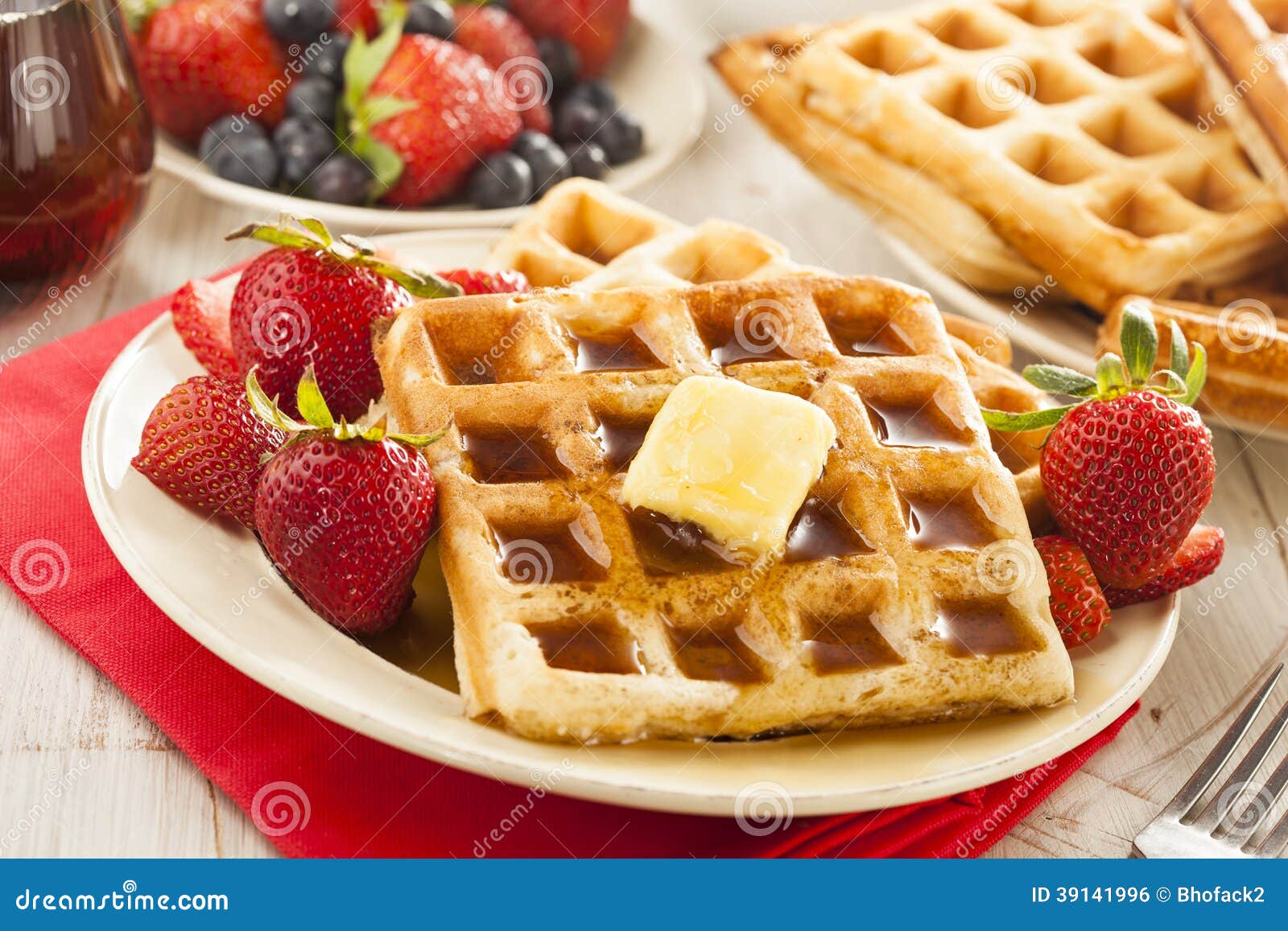 Homemade Belgian Waffles with Fruit Stock Photo - Image of treat ...