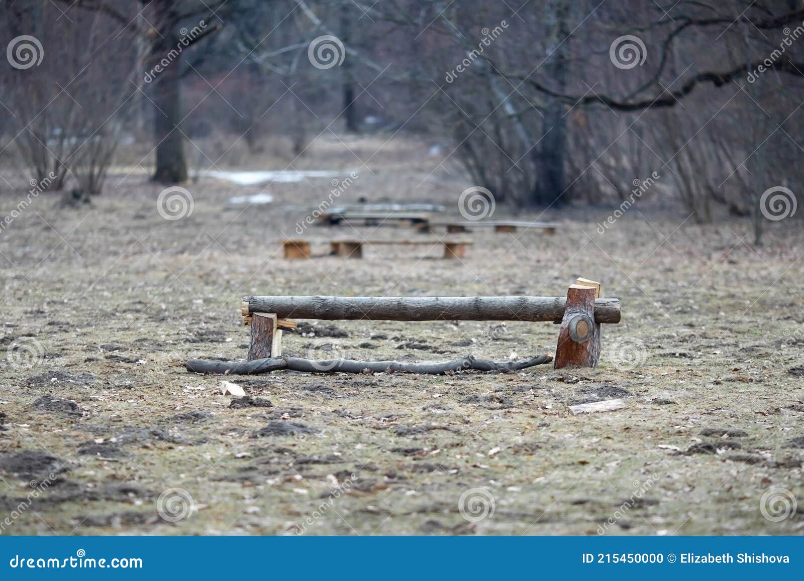 Homemade Benches Made of Logs in the Park Stock Photo - Image of park ...