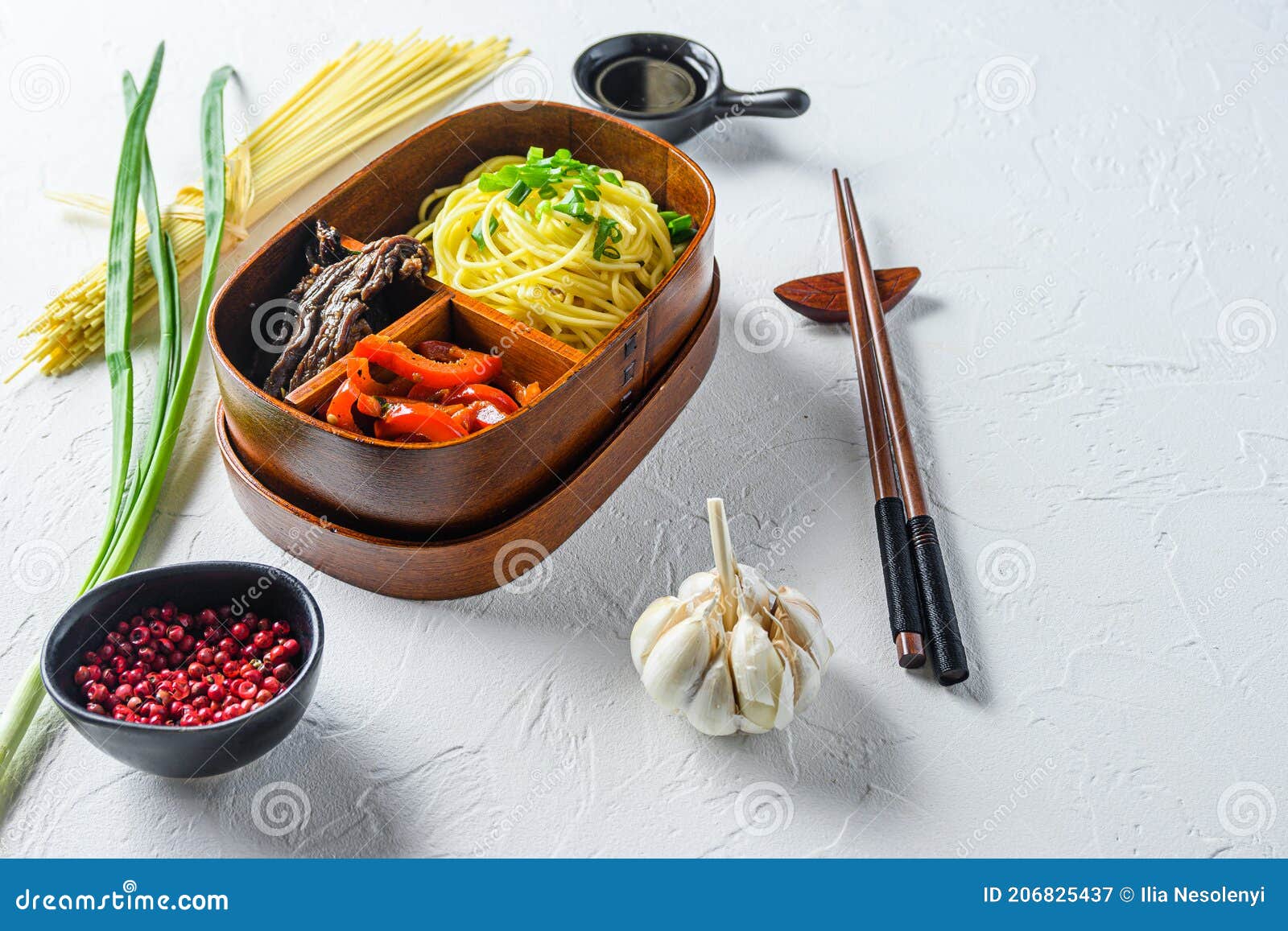 Homemade Bento Pack Lunch with Ingredients Side View Space for Text ...