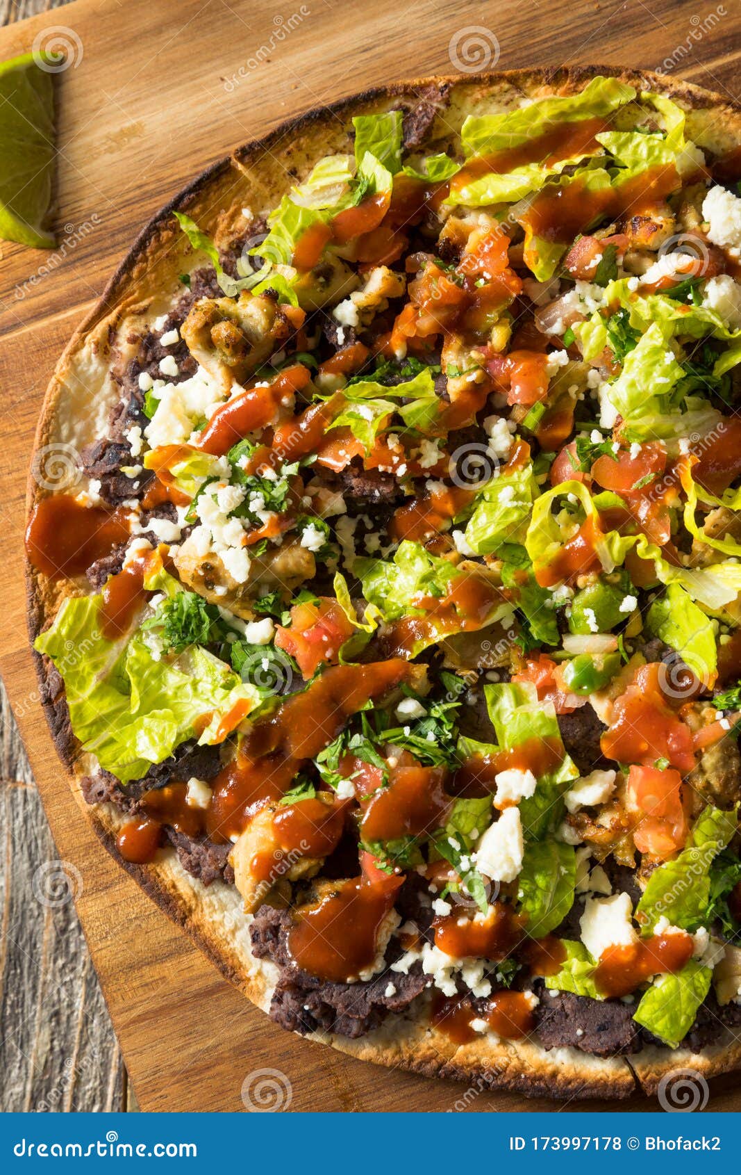 Homemade Big Tostada with Chicken Stock Photo - Image of snack, tasty ...