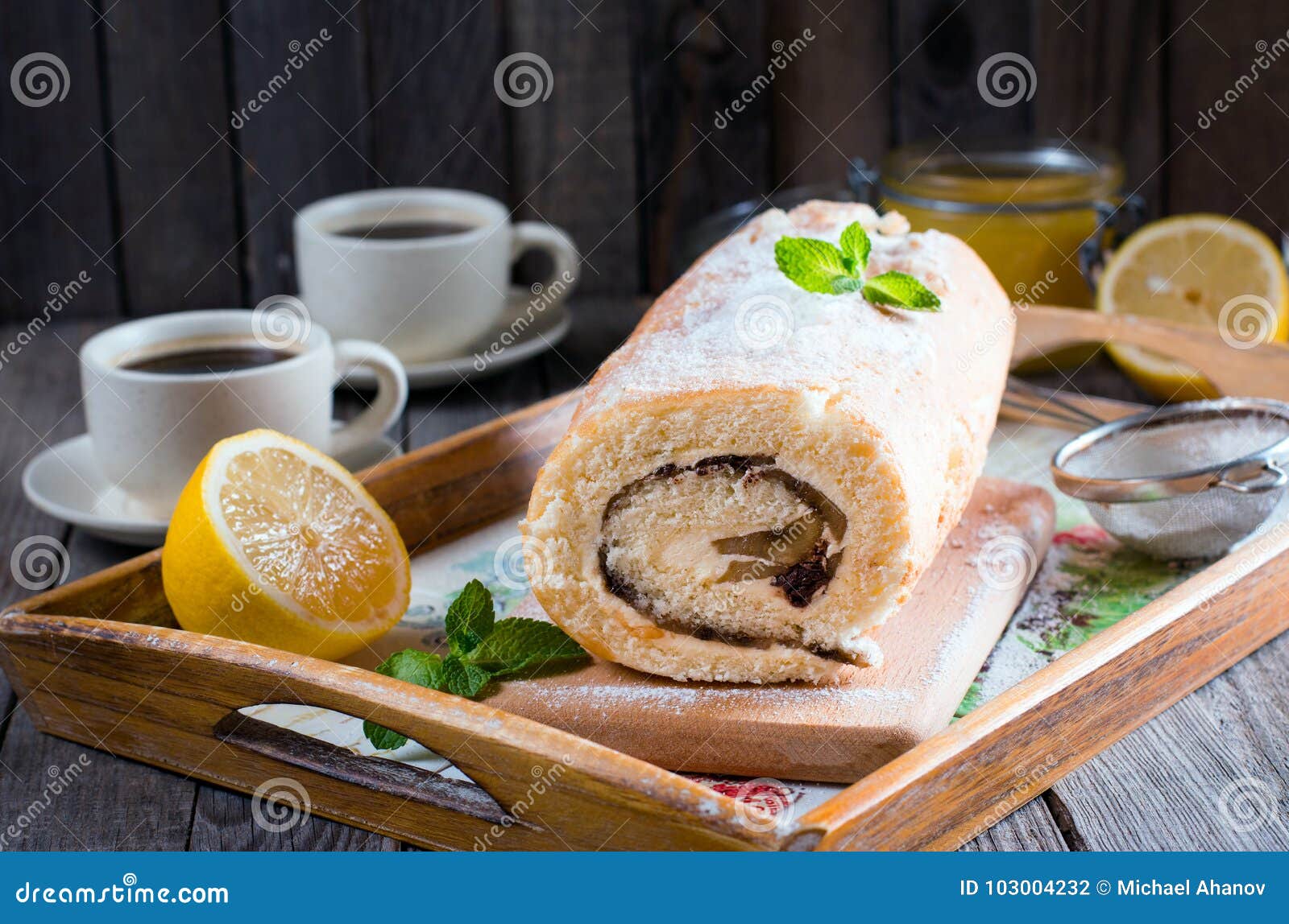 Homemade Biscuit Roll with Cream and Chocolate Stock Photo - Image of ...