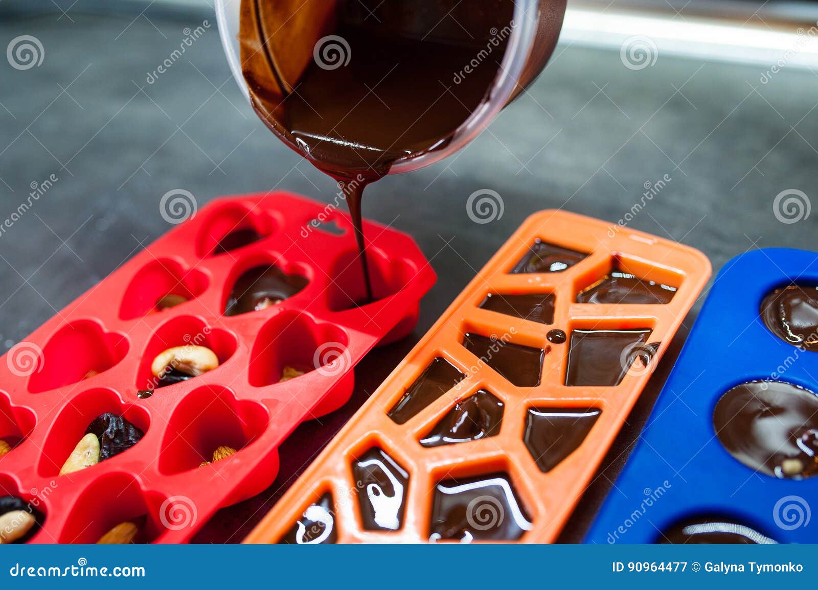 Homemade Black Chocolate Handmade Poured into Plastic Molds Stock Image ...