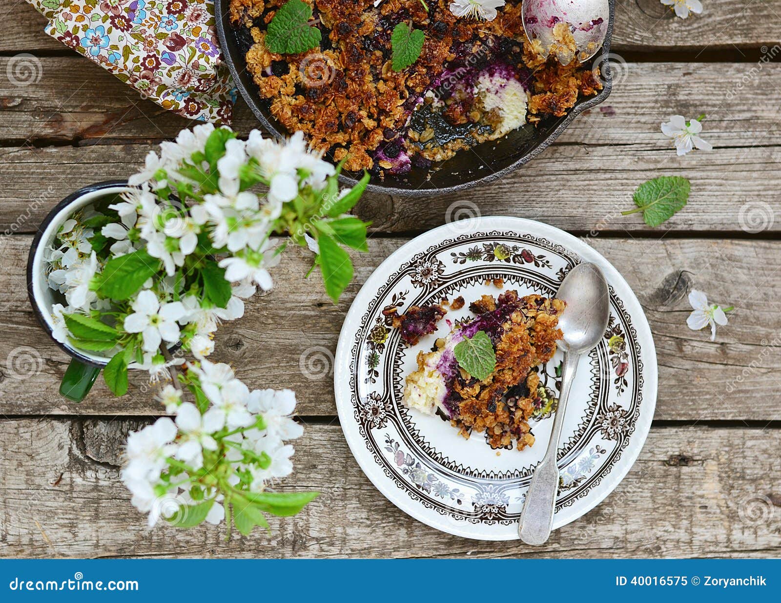 Homemade Blueberry Crumble on Wooden Table Stock Image - Image of crust ...