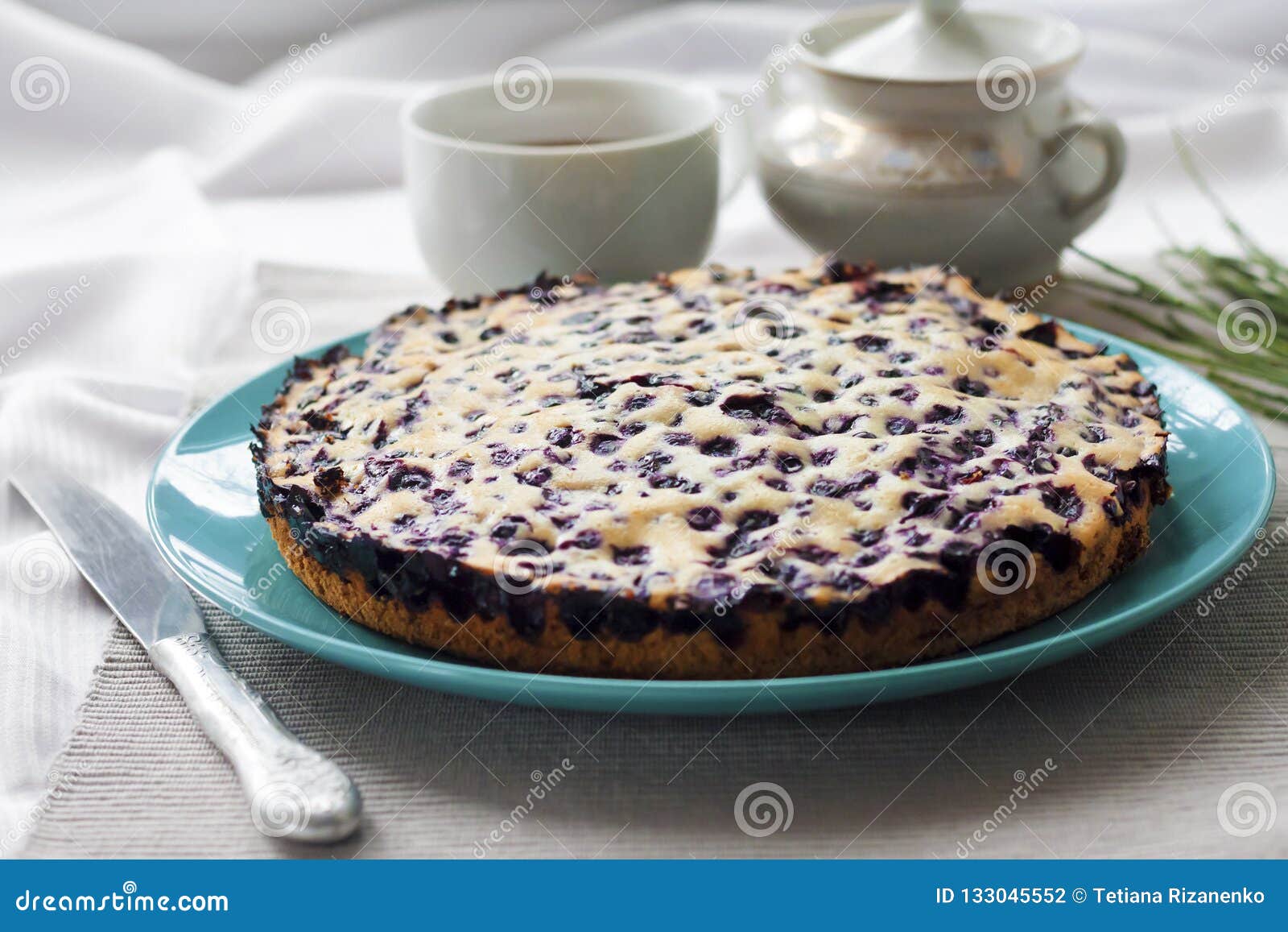 Homemade Blueberry Pie on Blue Plate Stock Photo - Image of plate ...