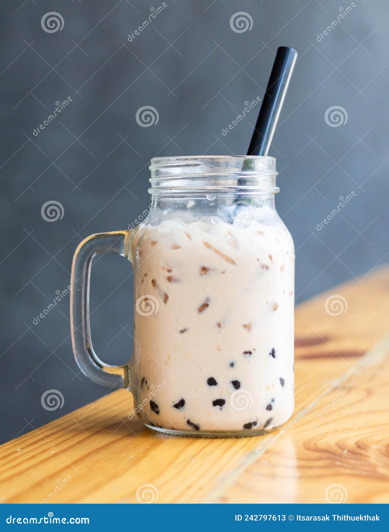 Homemade Boba Tea,Bubble Tea on Wooden Table Stock Image - Image of ...