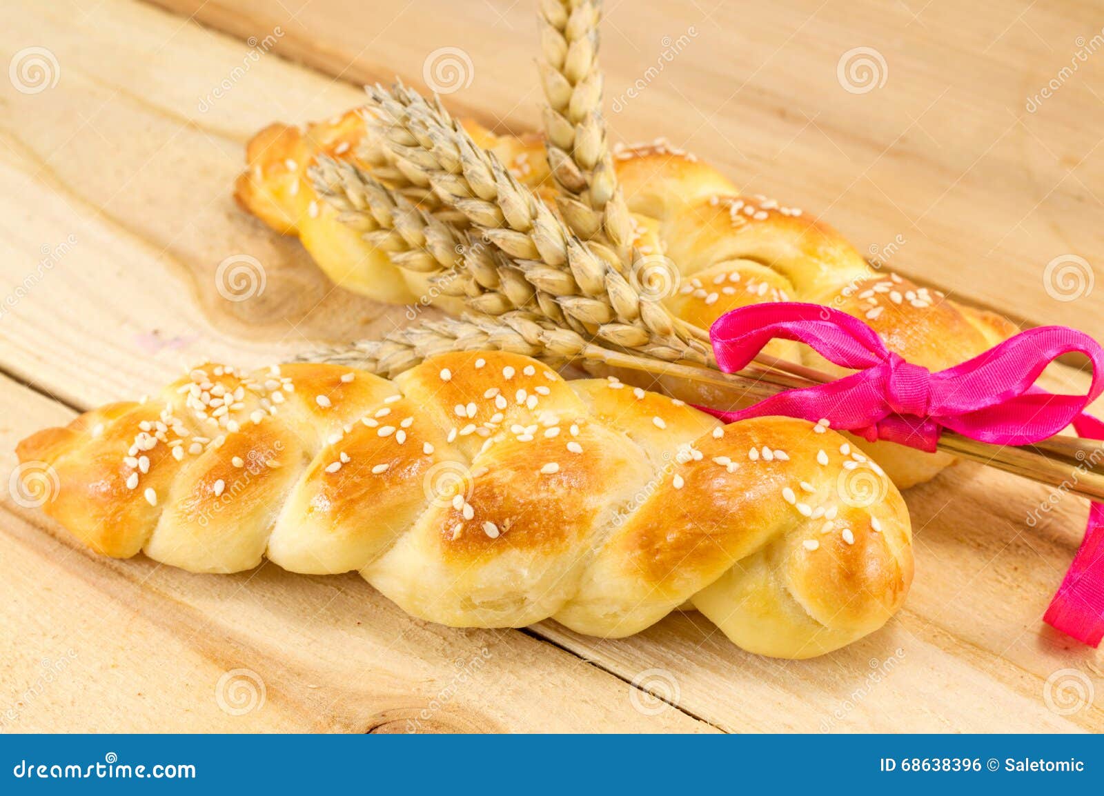 Homemade Braid Pastry with Wheat Plant Stock Photo - Image of sesame ...