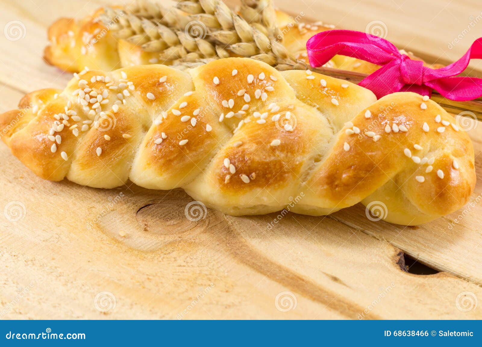 Homemade Braid Pastry with Wheat Plant Stock Photo - Image of sesame ...