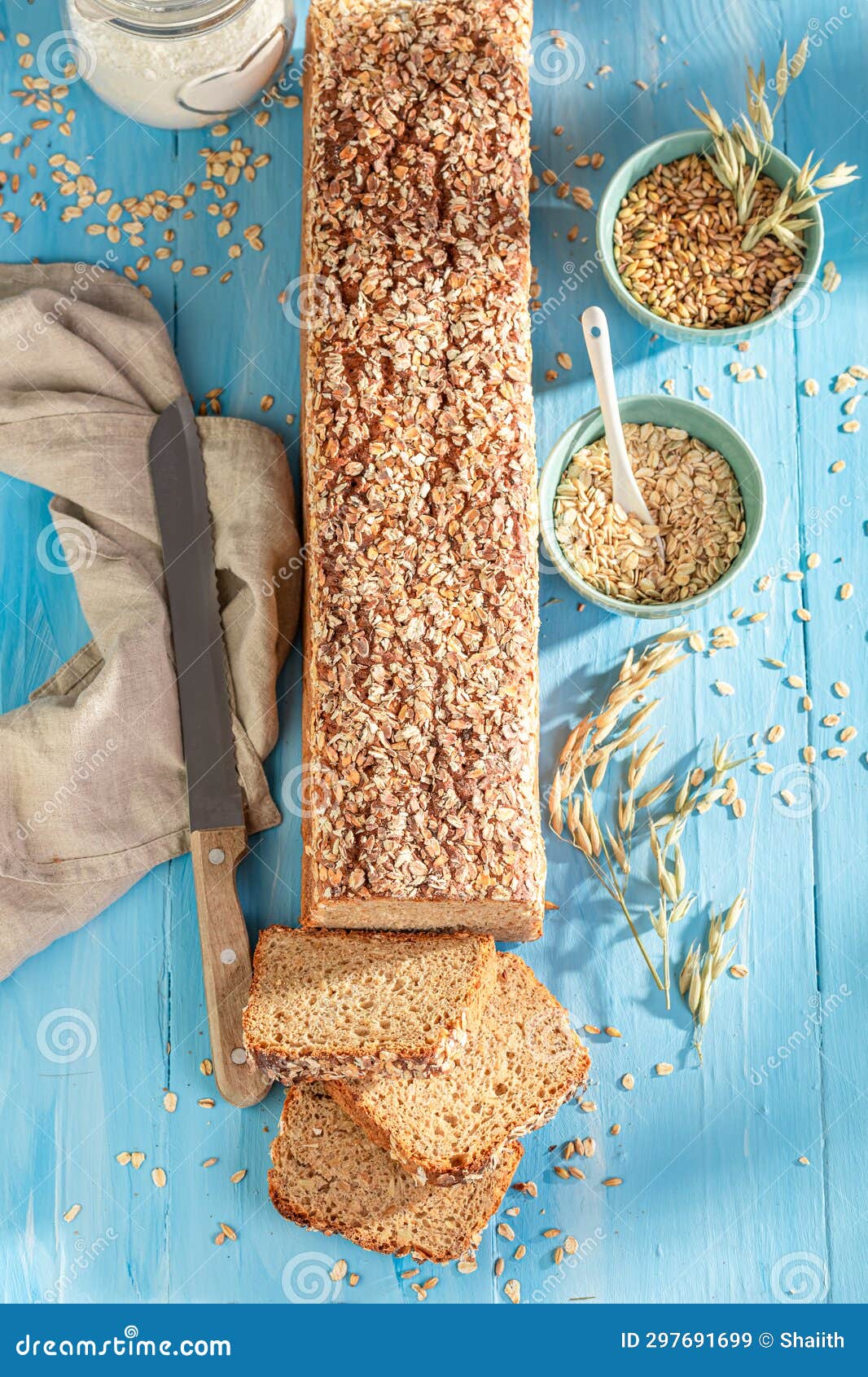 Homemade Bran Bread with Grain, Ears and Bran Stock Image - Image of ...
