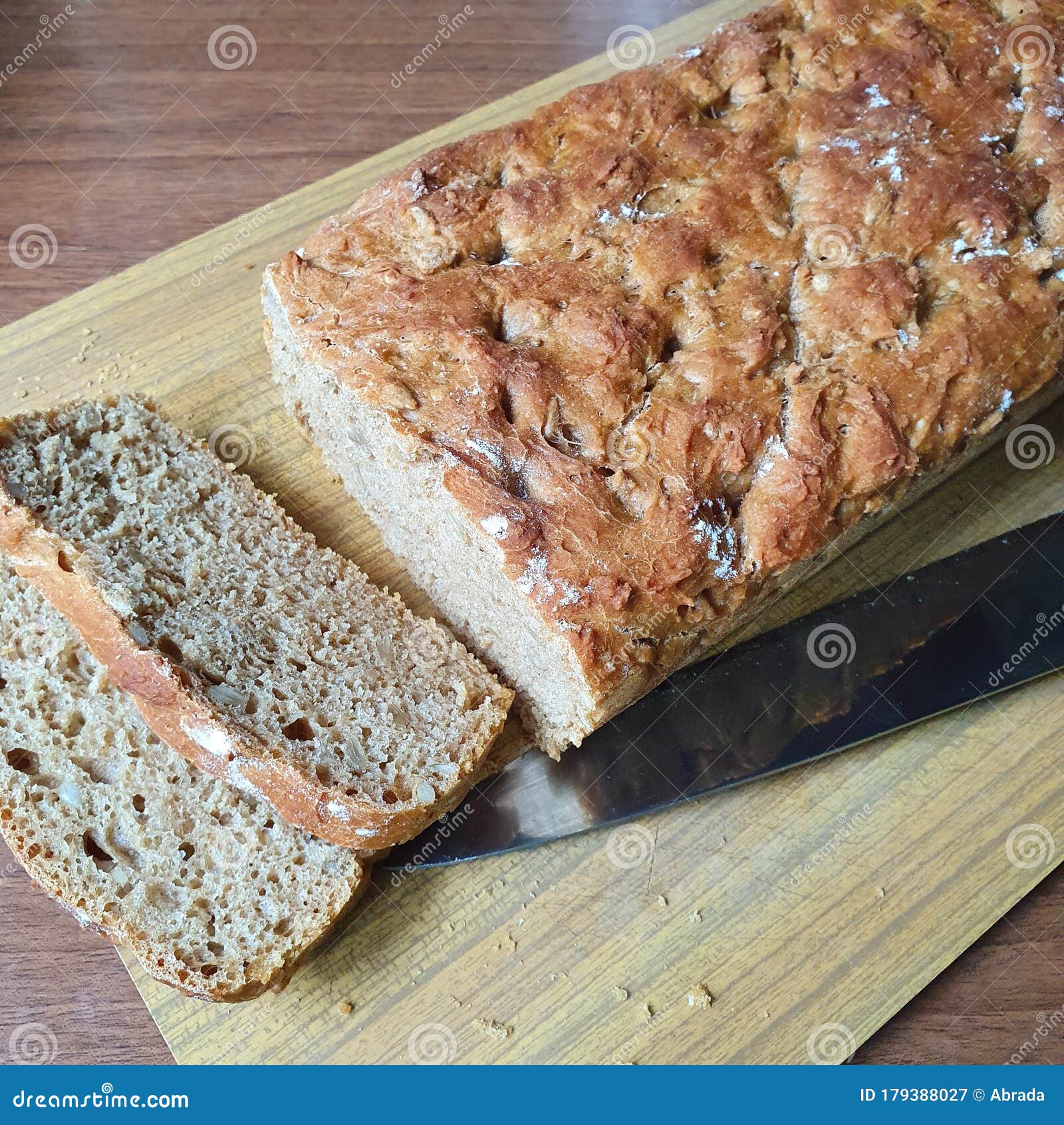 Homemade Bread, Cut into Two Slices. Stock Image - Image of homemade ...