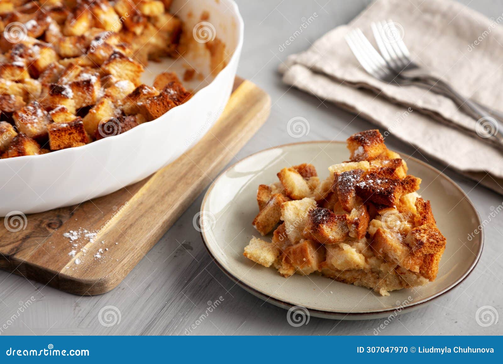 Homemade Bread Pudding on a Plate, Side View Stock Photo - Image of ...