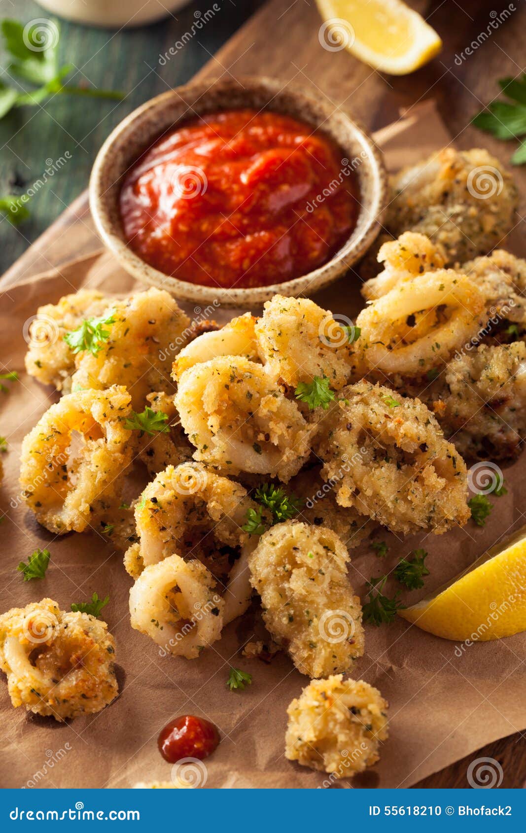 Homemade Breaded Fried Calamari Stock Photo - Image of fast, sauce ...