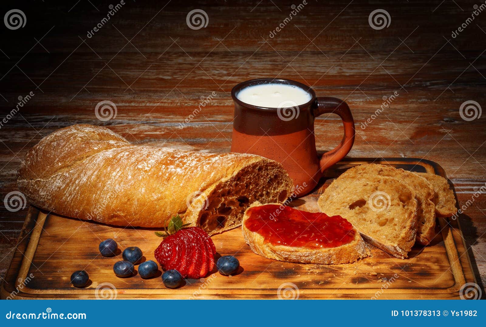 Homemade Breakfast with Jam, Milk and Bread Stock Image - Image of ...