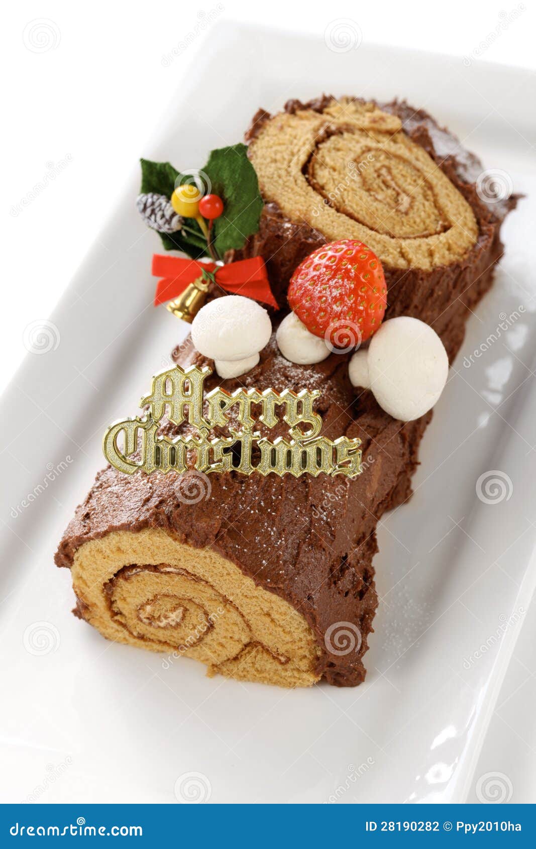 Homemade Buche De Noel, Chocolate Yule Log Christmas Cake. Royalty-Free ...