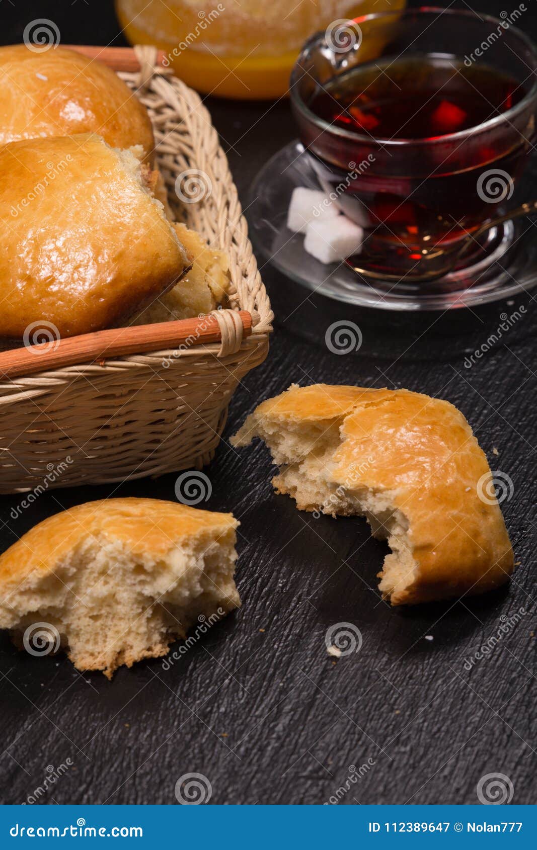 Homemade Buns and a Cup of Tea Stock Image - Image of sweet, soft ...