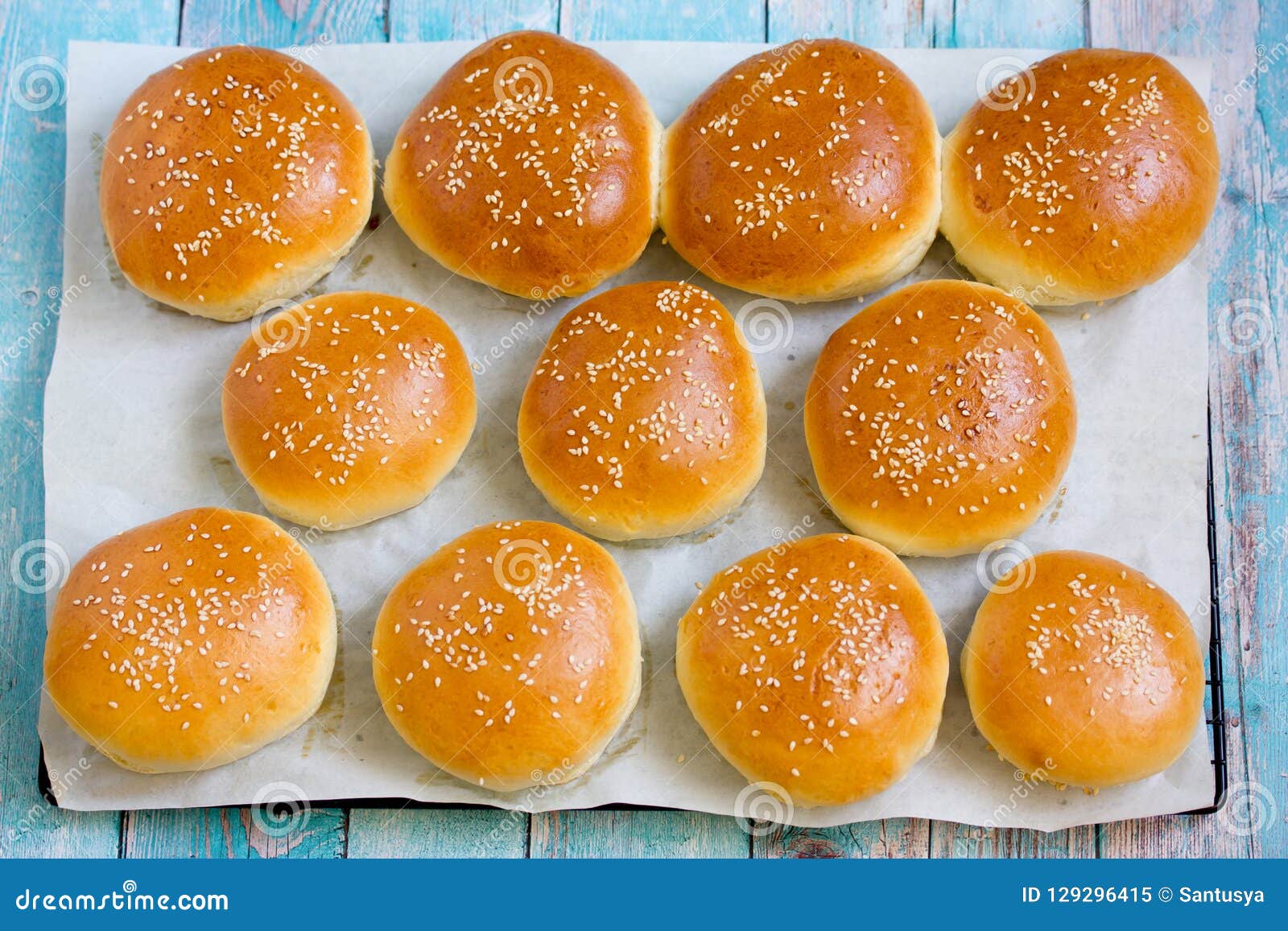 Homemade Burger Buns with Sesame Stock Image - Image of cooking, donut ...