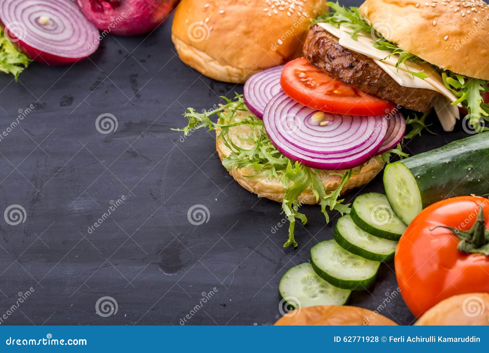 Homemade Burger Ingredients Stock Photo - Image of focus, cucumber ...