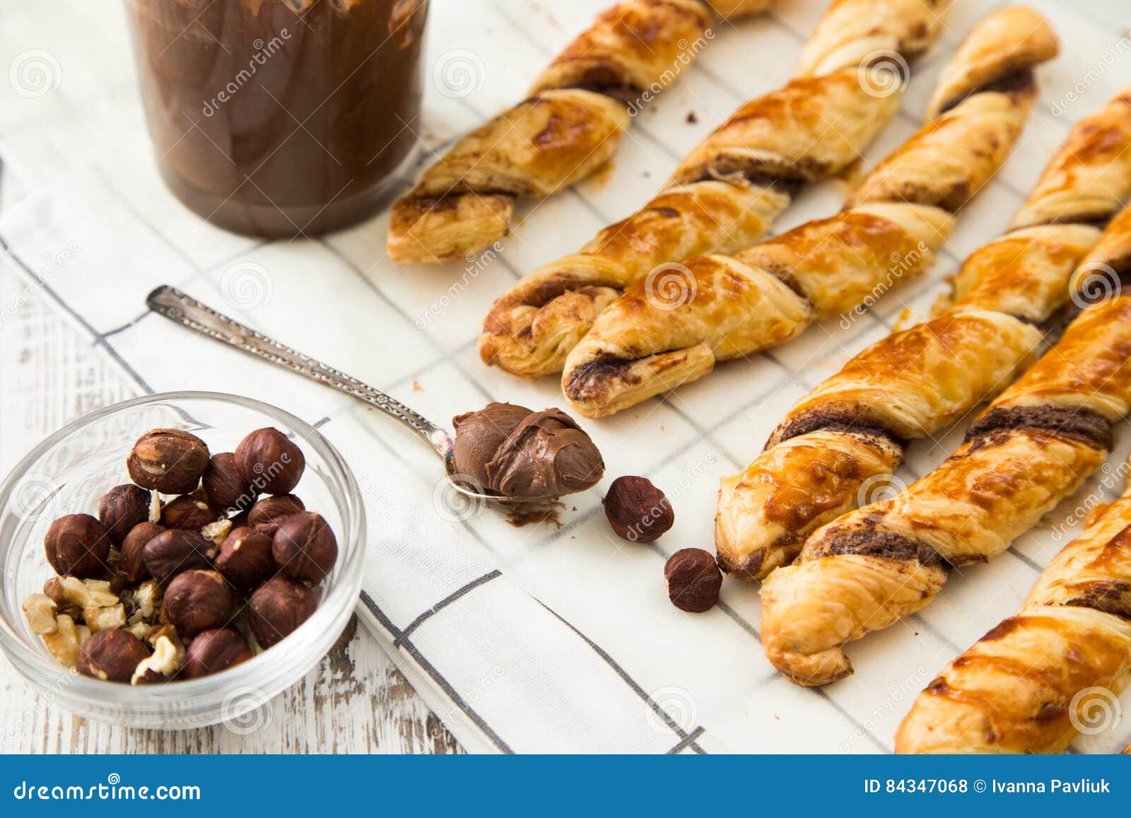 Homemade Cakes - Puff Pastry with Chocolate Paste. Twisted Cakes Stock ...