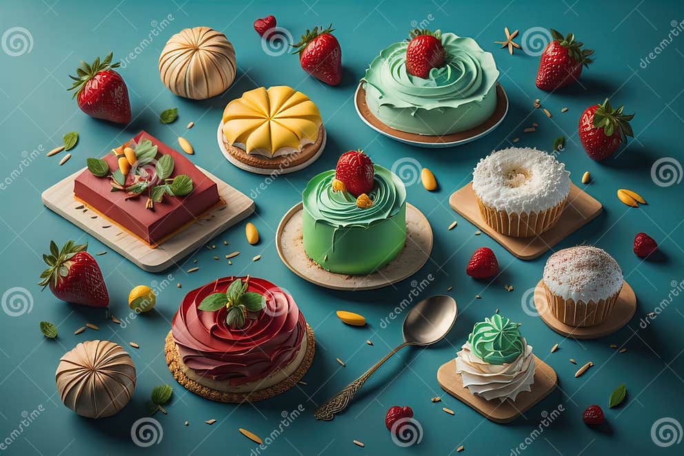 Homemade Cakes on a Solid Colors Background, Top View. Ai Generative ...