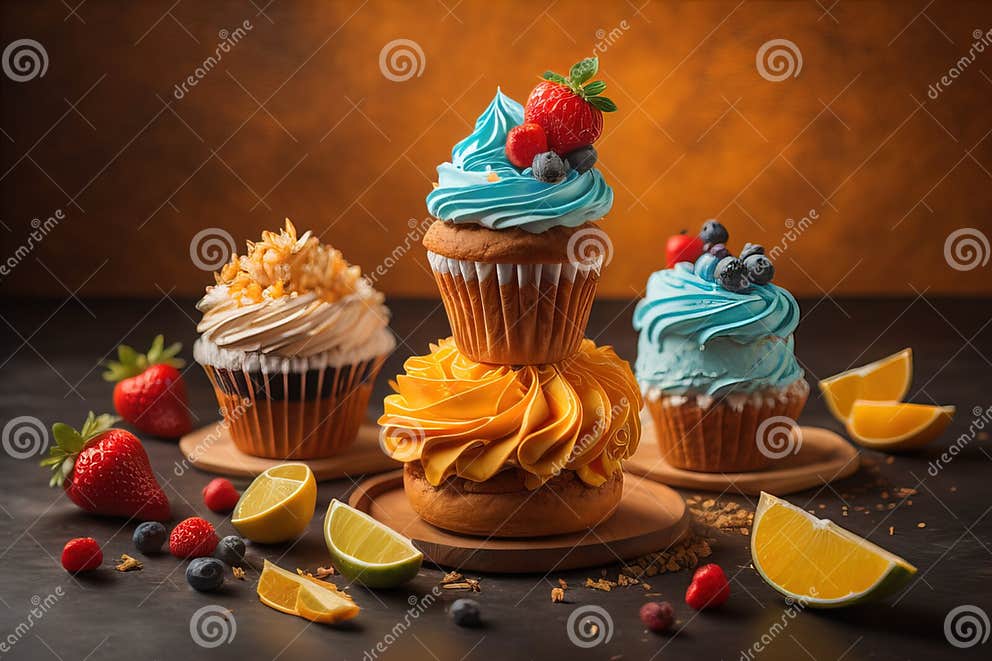 Homemade Cakes on a Solid Colors Background, Top View. Ai Generative ...