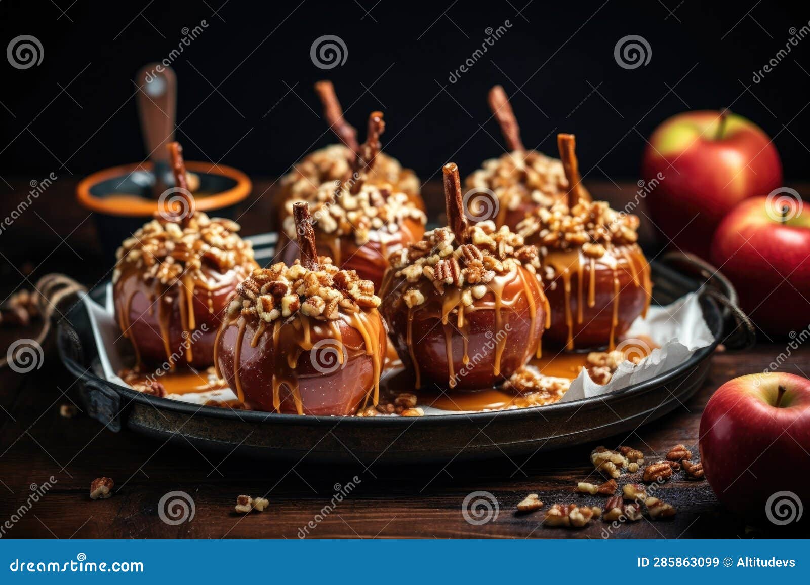 Homemade Caramel Apples with Nuts on Tray Stock Image - Image of tray ...