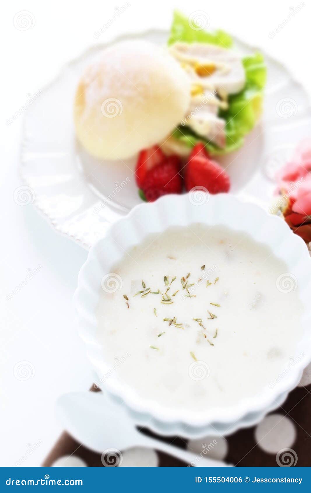 Homemade Chawder and Herbal with Bread Stock Photo - Image of copys ...