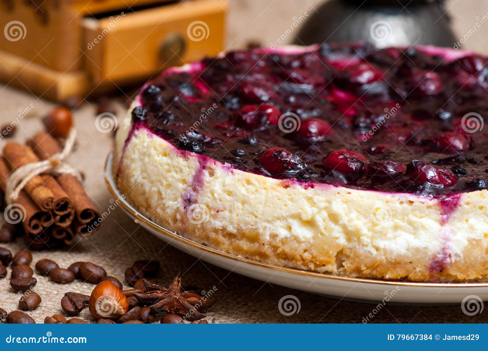 Homemade Cheesecake with Cherry Jam Stock Photo - Image of cinnamon ...