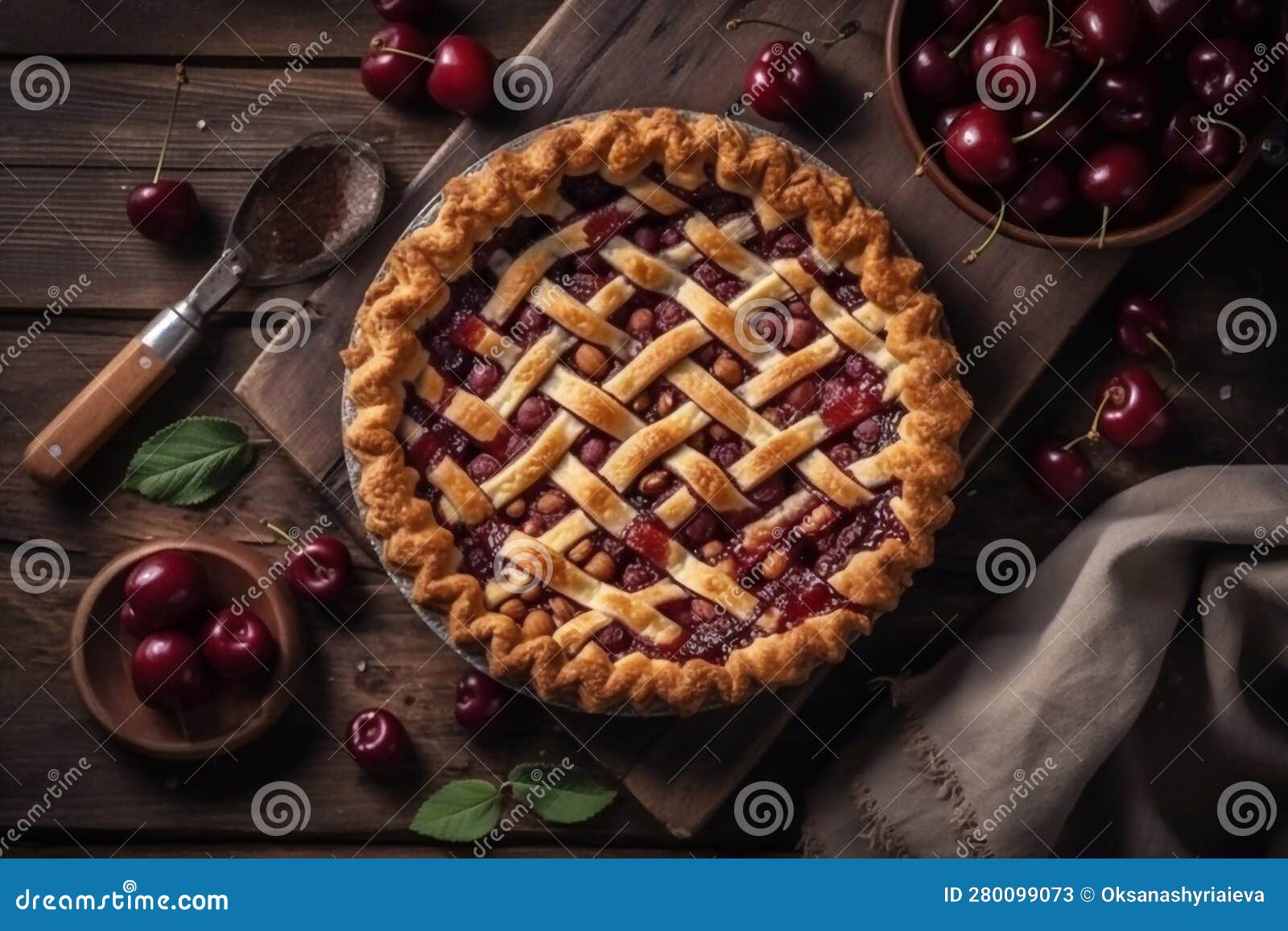 Homemade Cherry Pie. Top View Stock Illustration - Illustration of ...