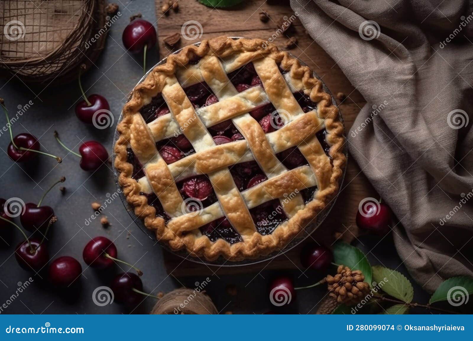Homemade Cherry Pie. Top View Stock Illustration - Illustration of ...