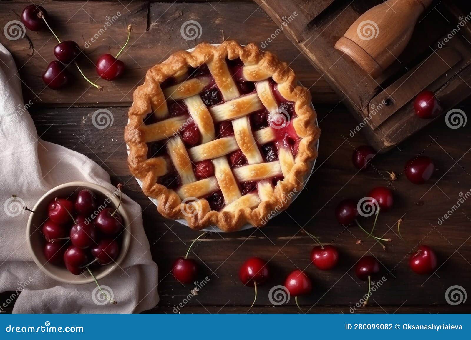 Homemade Cherry Pie. Top View Stock Illustration - Illustration of ...