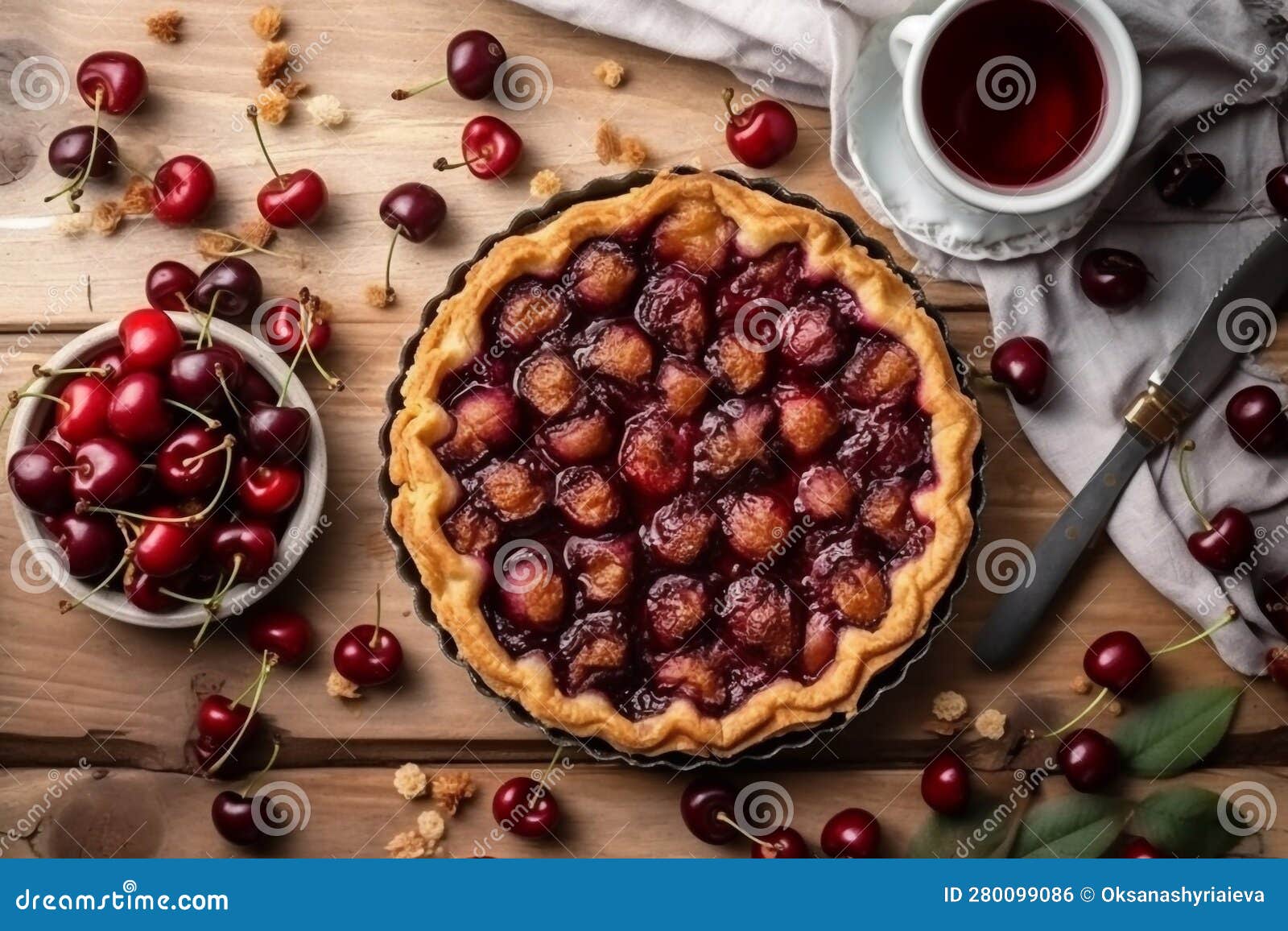 Homemade Cherry Pie. Top View Stock Illustration - Illustration of ripe ...
