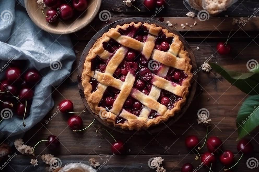 Homemade Cherry Pie. Top View Stock Illustration - Illustration of ...