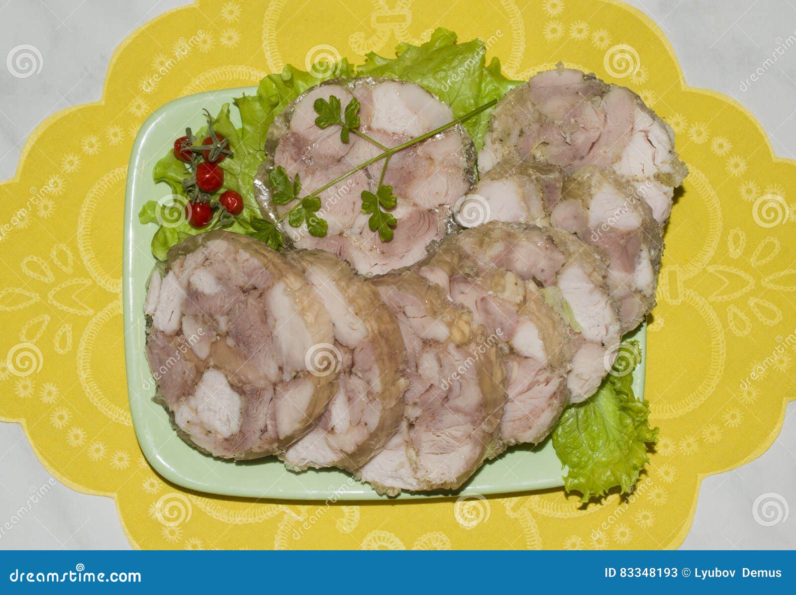 Homemade Chicken Ham in a Roll on a Plate Stock Image - Image of meat ...