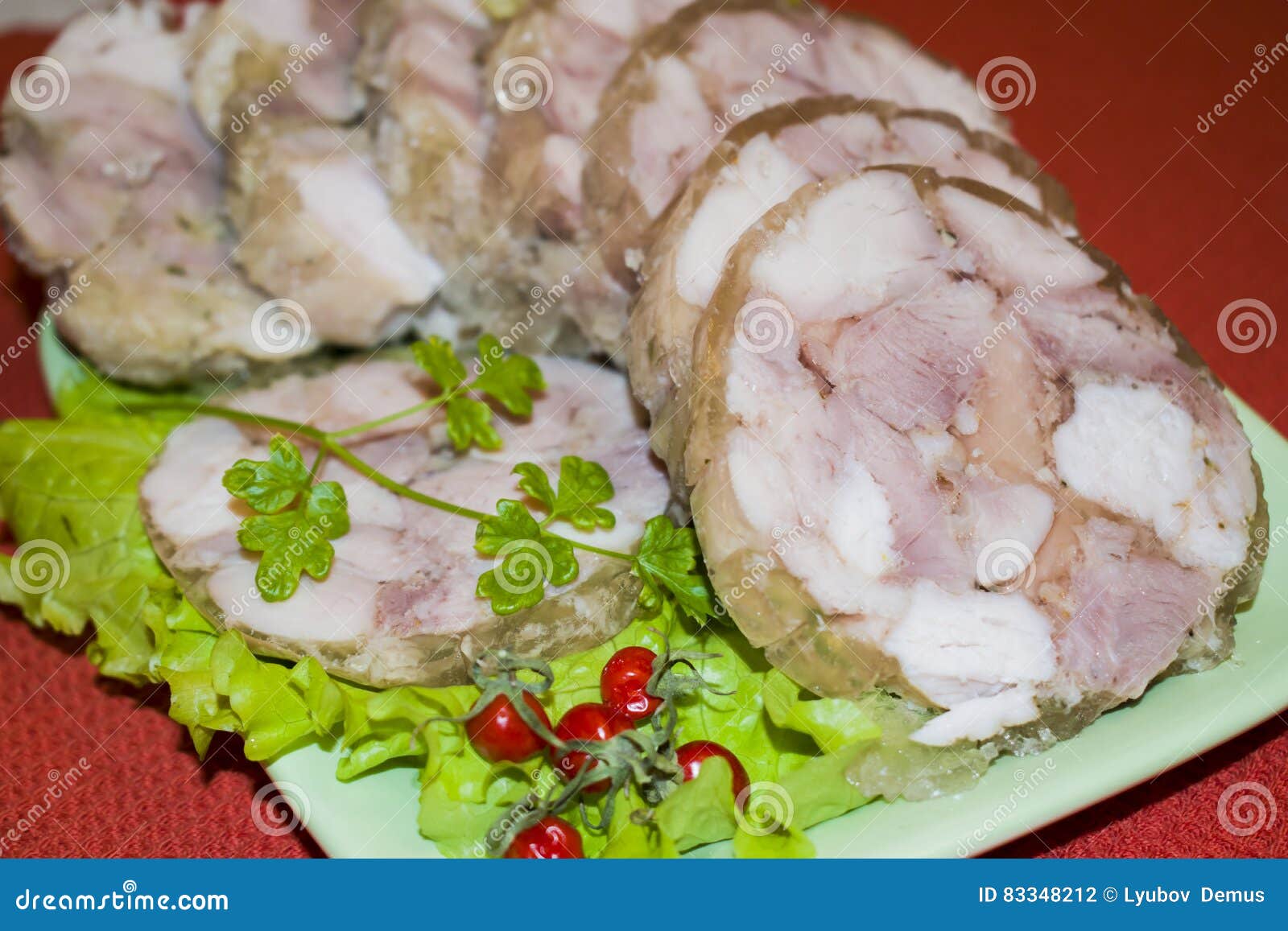 Homemade Chicken Ham in a Roll on a Plate Stock Photo - Image of ...