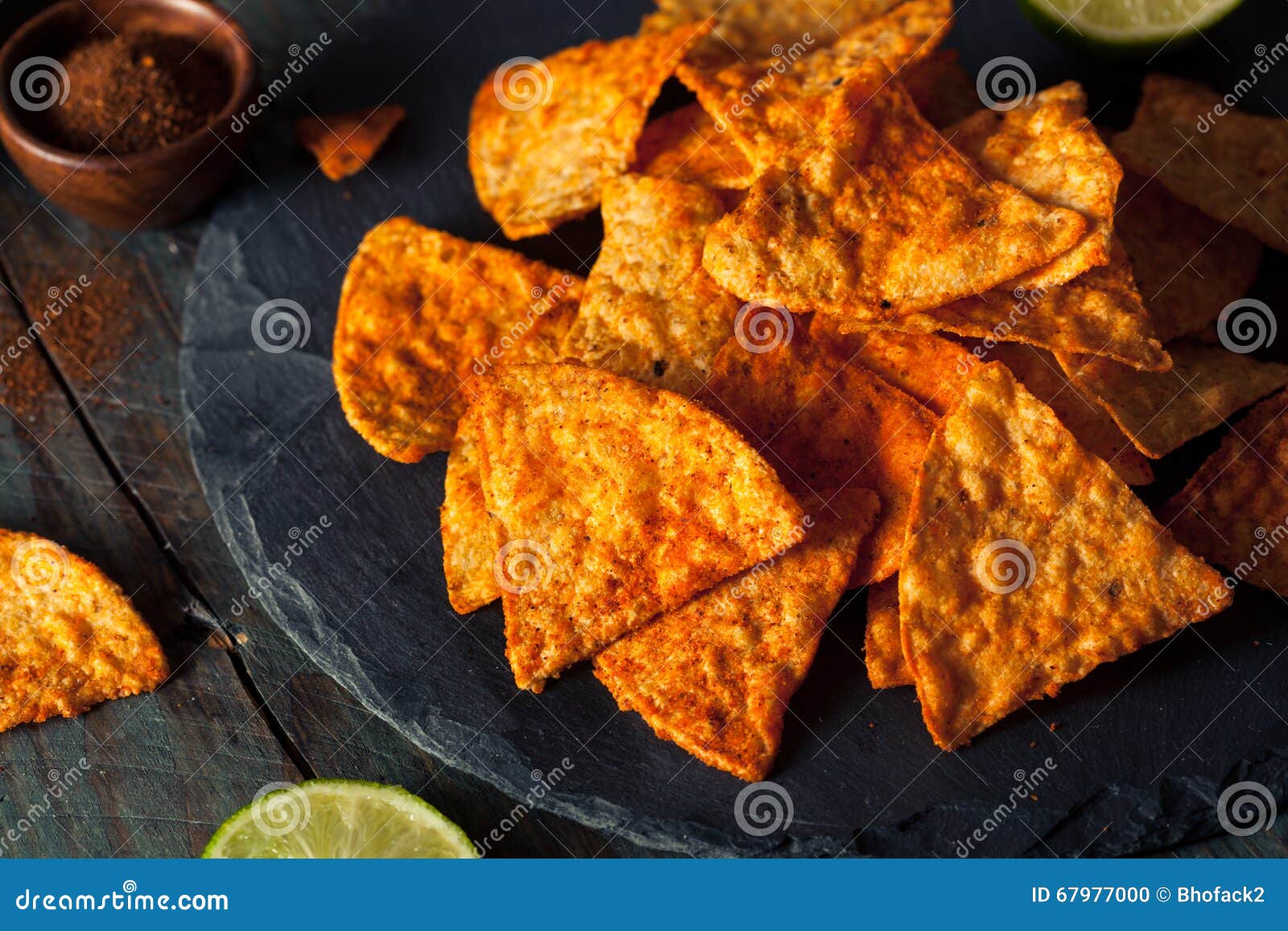 Homemade Chili Lime Tortilla Chips Stock Photo - Image of salsa ...