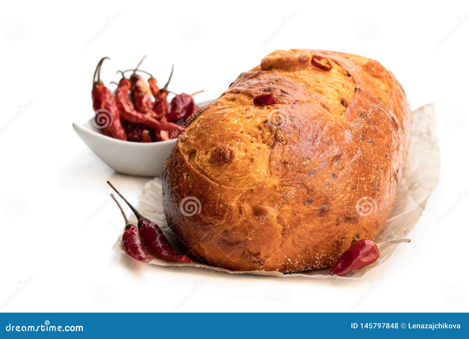 Homemade Chili Loaf Bread Isolated on White Stock Photo - Image of ...