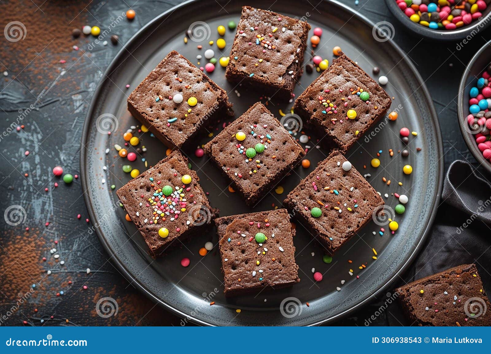 Homemade Chocolate Brownies on Dark Background, Top View Stock ...