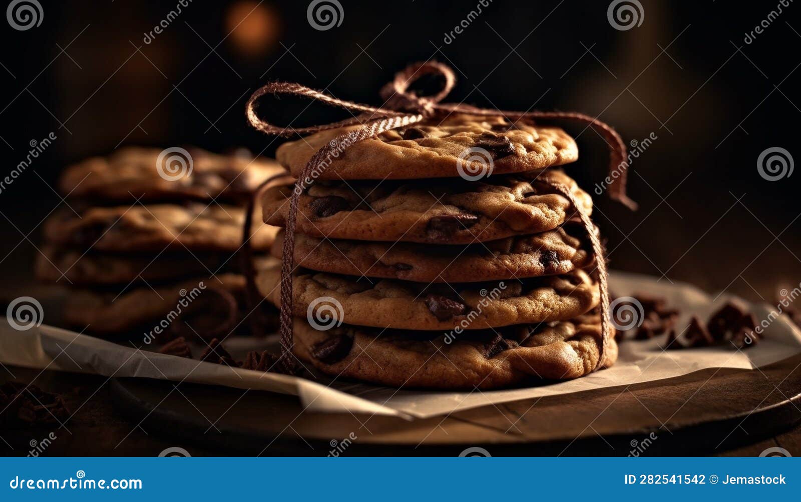 Homemade Chocolate Chip Cookie Stack on Rustic Wood Table Generated by ...