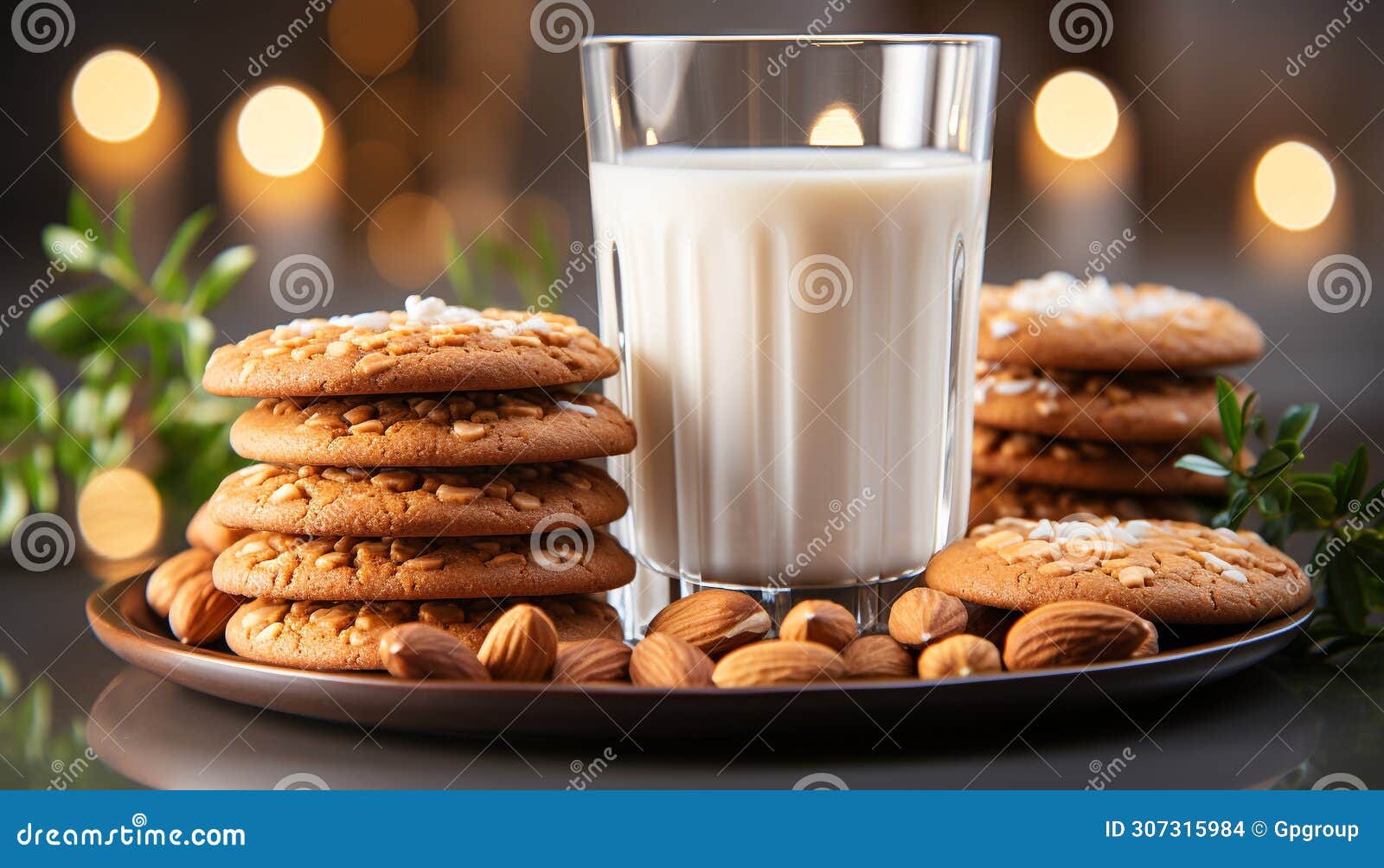 Homemade Chocolate Chip Cookies on Rustic Table, Milk for Refreshment ...