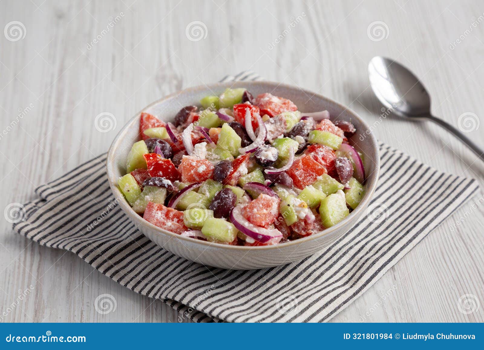 Homemade Chopped Mediterranean Salad in a Bowl, Side View Stock Photo ...