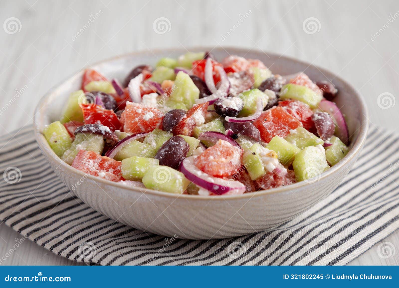 Homemade Chopped Mediterranean Salad in a Bowl, Side View Stock Image ...