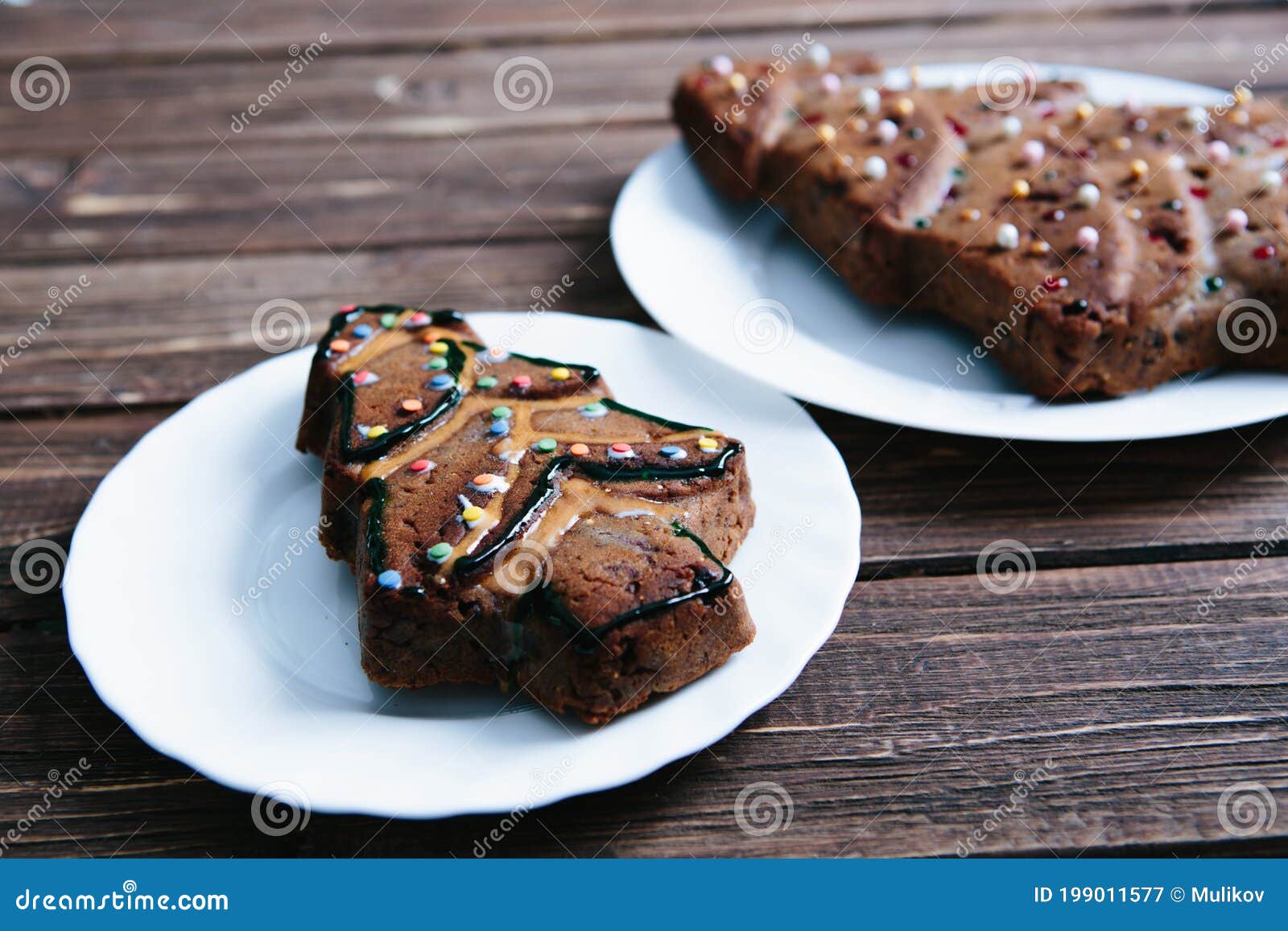 Homemade Christmas Cake in the Shape of a Christmas Tree on a Wooden ...