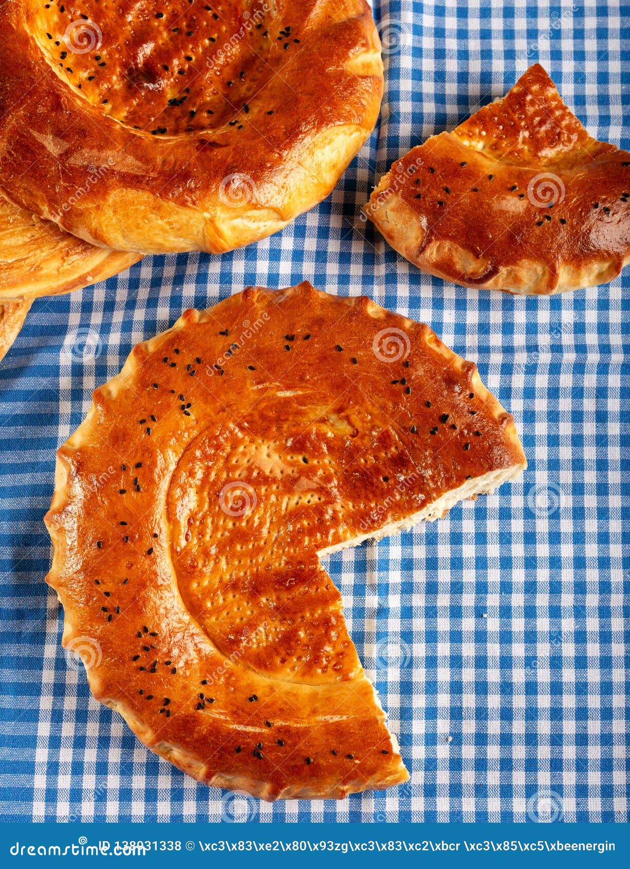 Homemade Circle Bread and Turkish Flaky Pastry Katmer Stock Photo ...