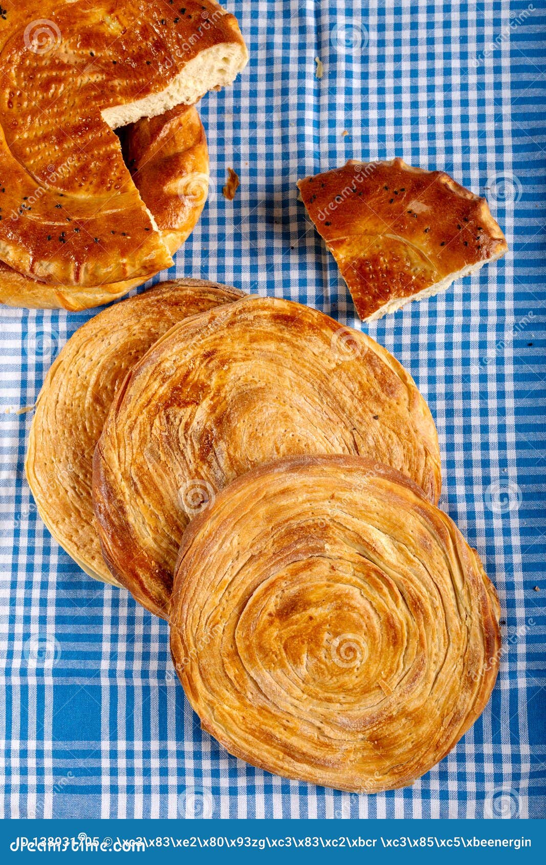 Homemade Circle Bread and Turkish Flaky Pastry Katmer Stock Image ...