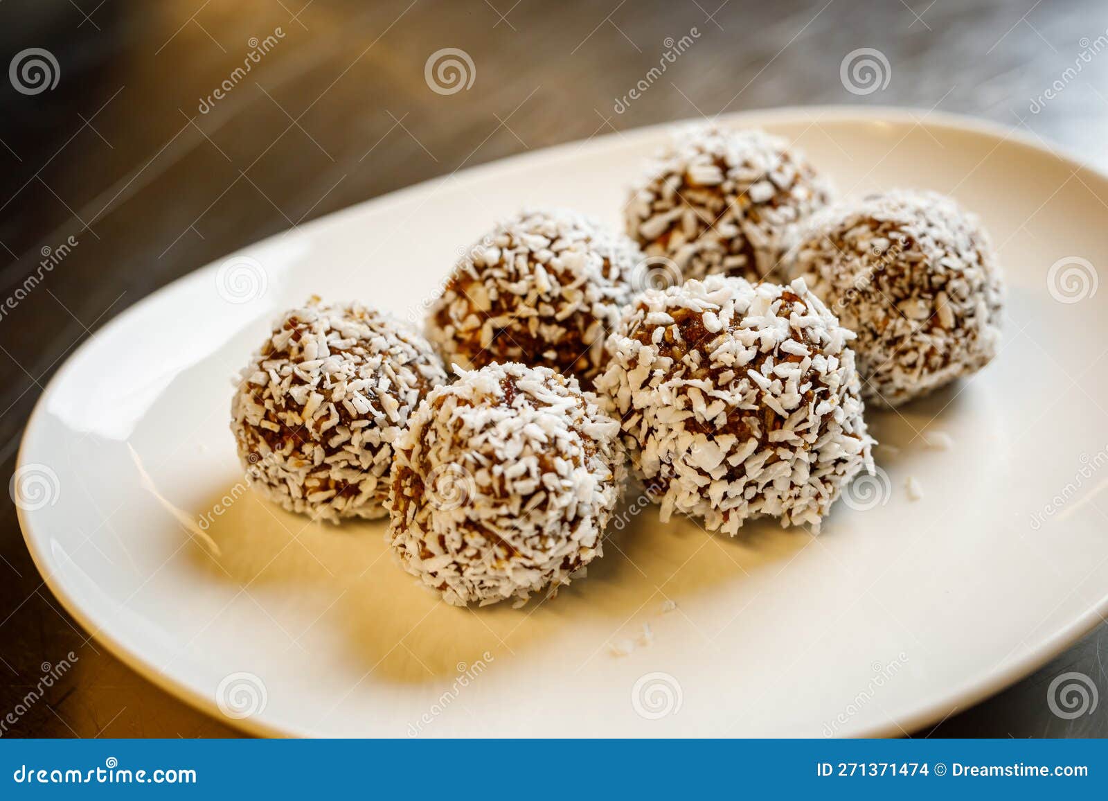 Homemade Coconut Ball Sweets on a White Plate. Stock Photo - Image of ...