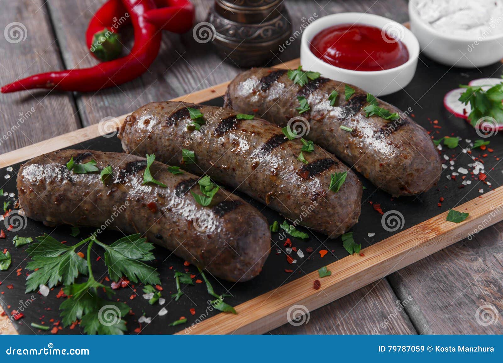 Homemade Cooked Sausages Fried on a Grill Beef Stock Image - Image of ...