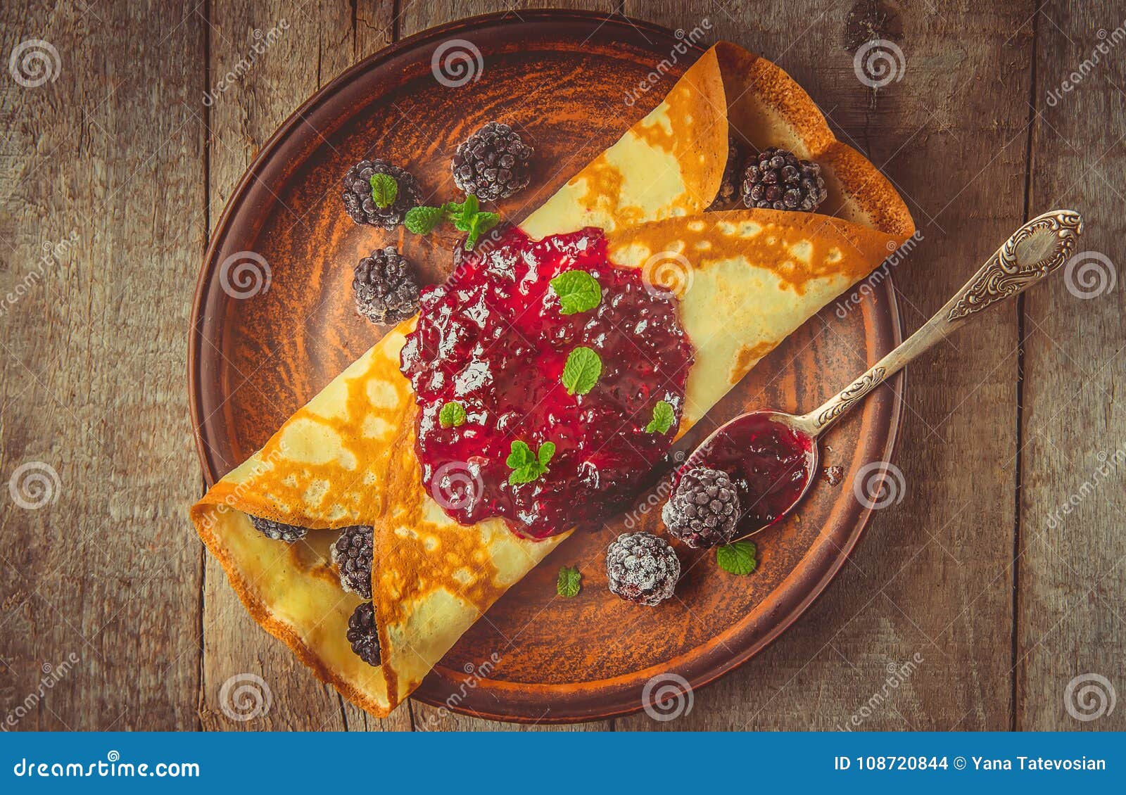 Homemade crepes with jam. stock photo. Image of honey - 108720844