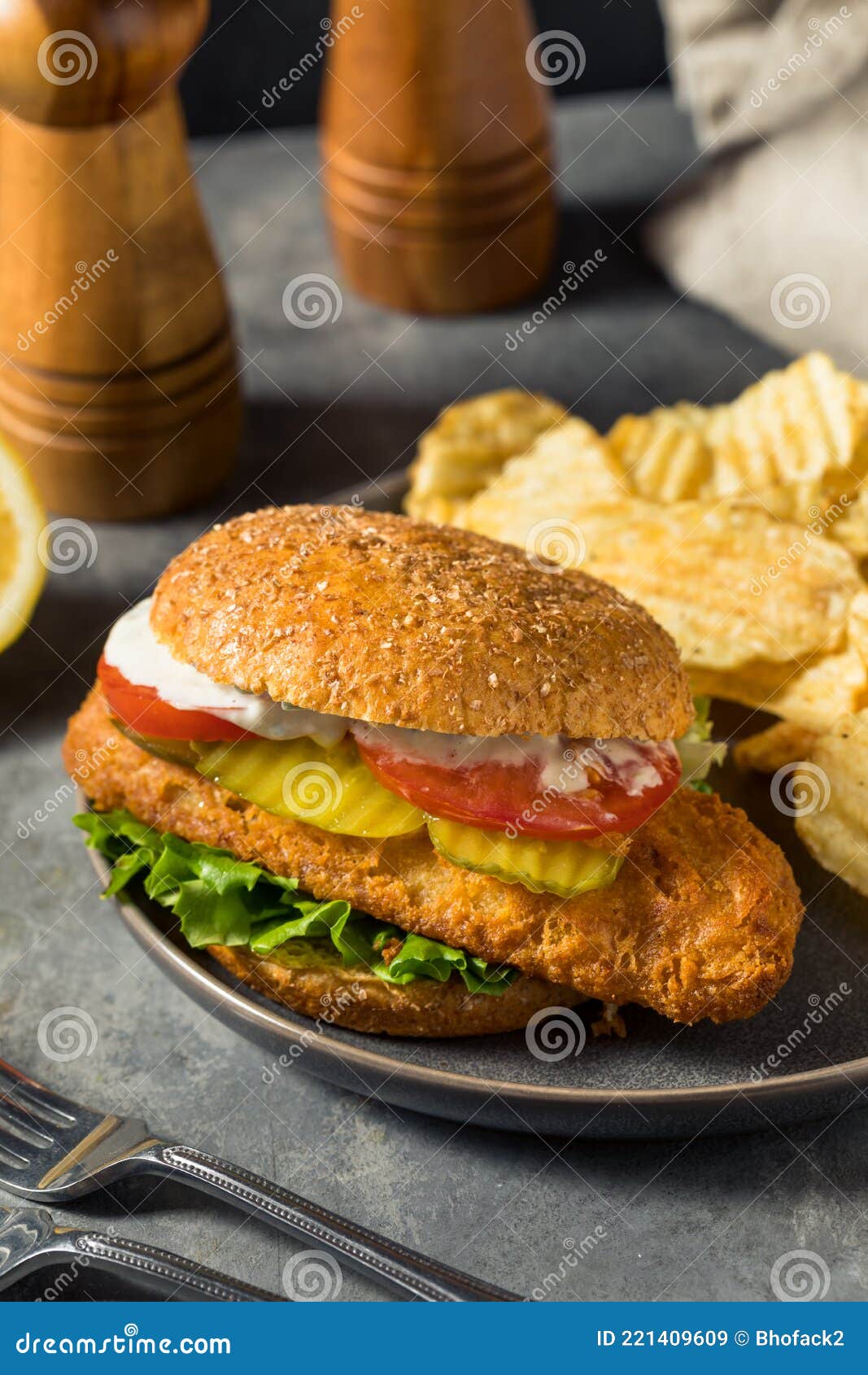 Homemade Crispy Fried Fish Fillet Sandwich Stock Image - Image of ...