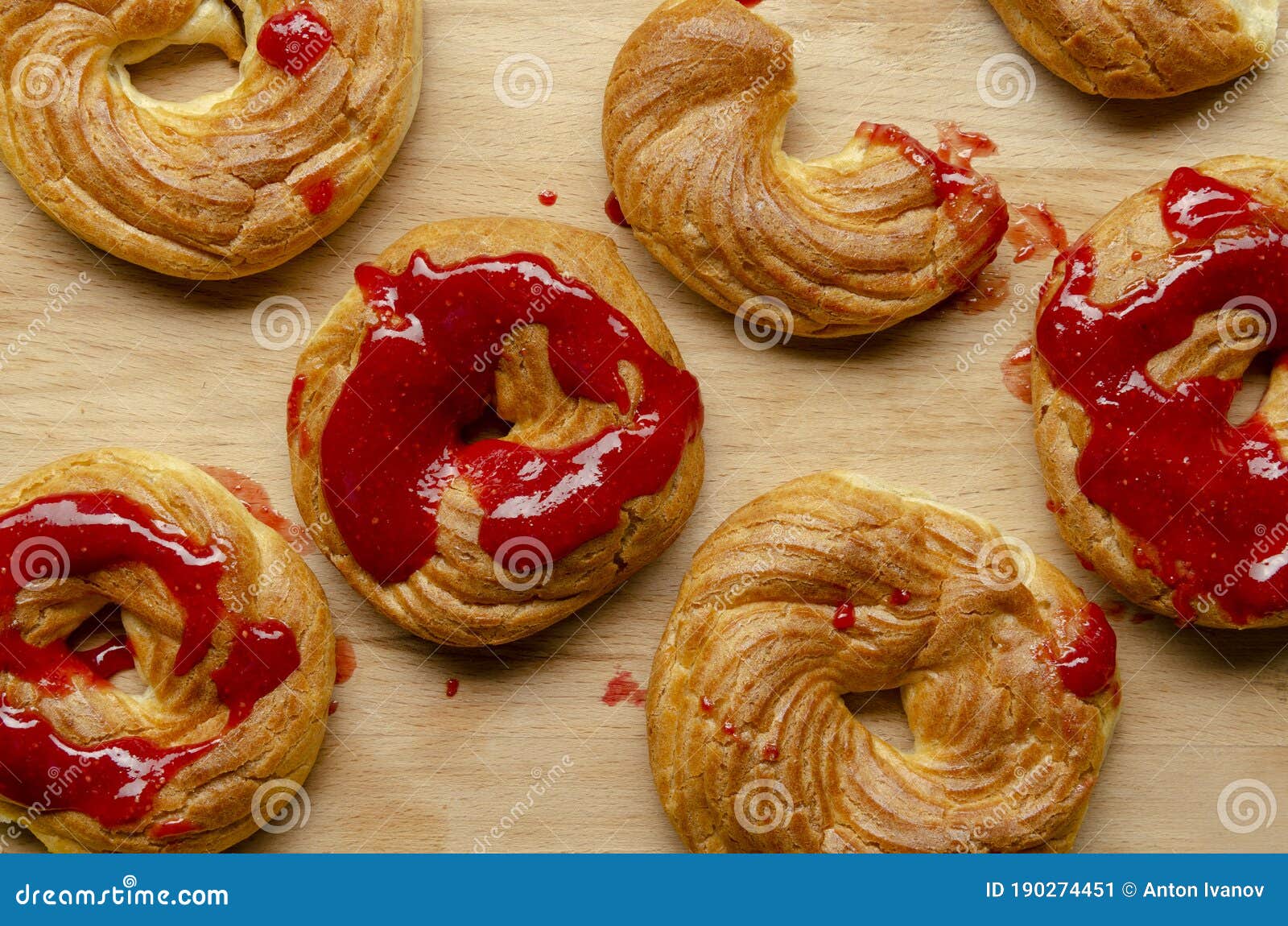 A Homemade Cruller Donuts with Strawberry Jam Stock Image - Image of ...