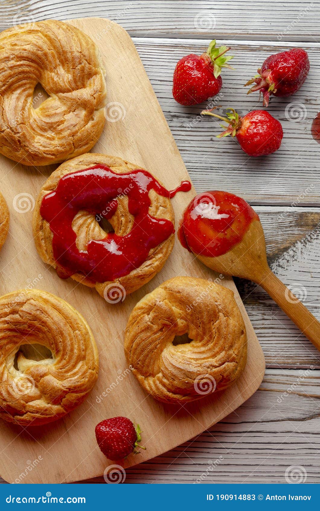 A Homemade Cruller Donuts with Strawberry Jam Stock Image - Image of ...