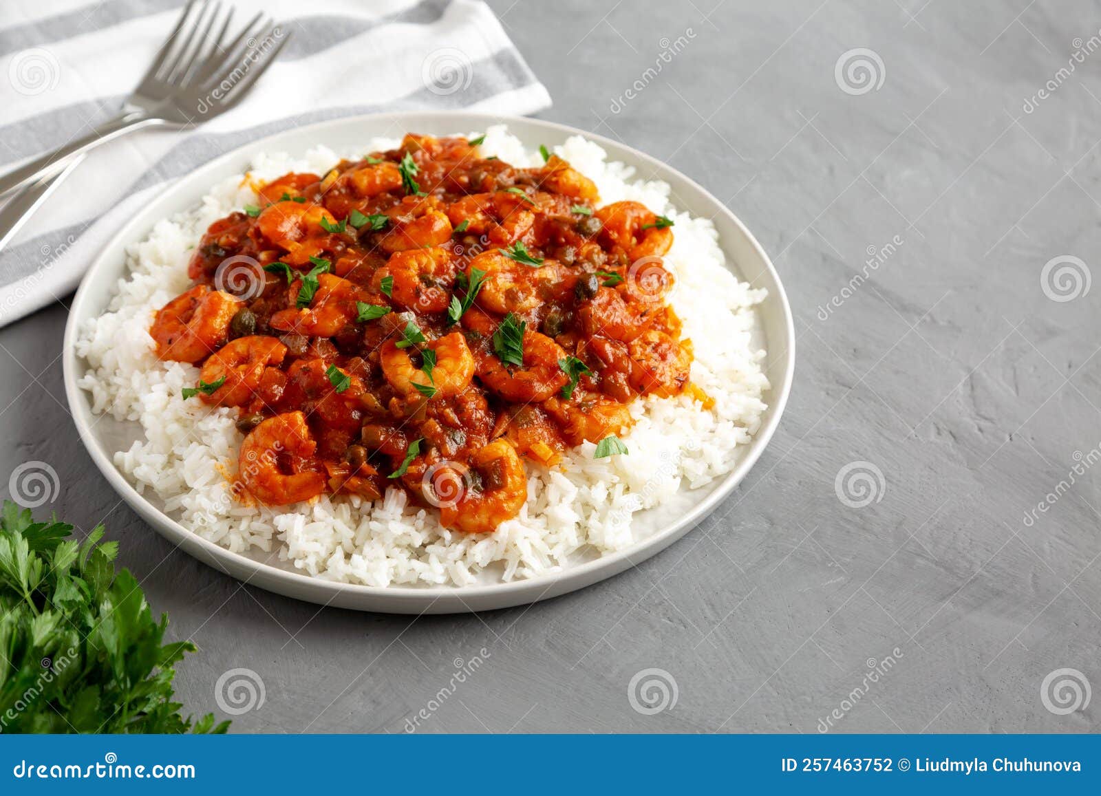 Homemade Cuban Shrimp Creole on a Plate on a Gray Surface, Side View ...